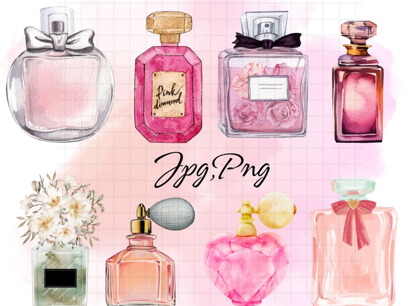 Watercolor Perfume Clipart\ Quality Jpegs\ Perfume Bottle Clipart ...