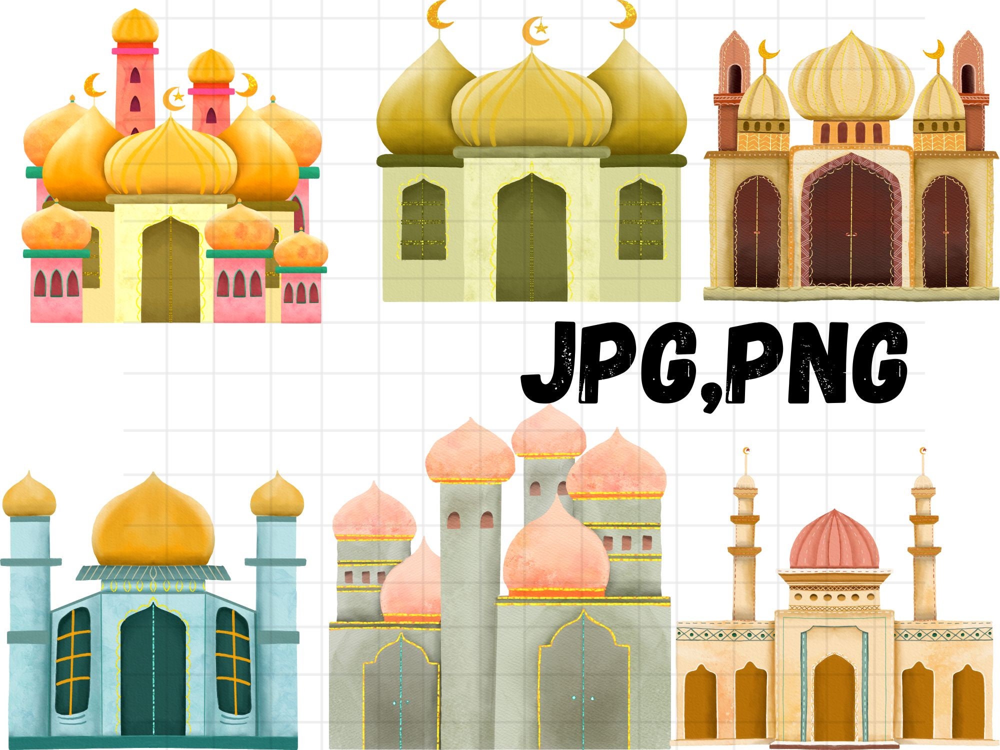 Watercolor Mosque Clipart\ PNG Mosque Clip Art\ Commercial Use\ Mosque ...