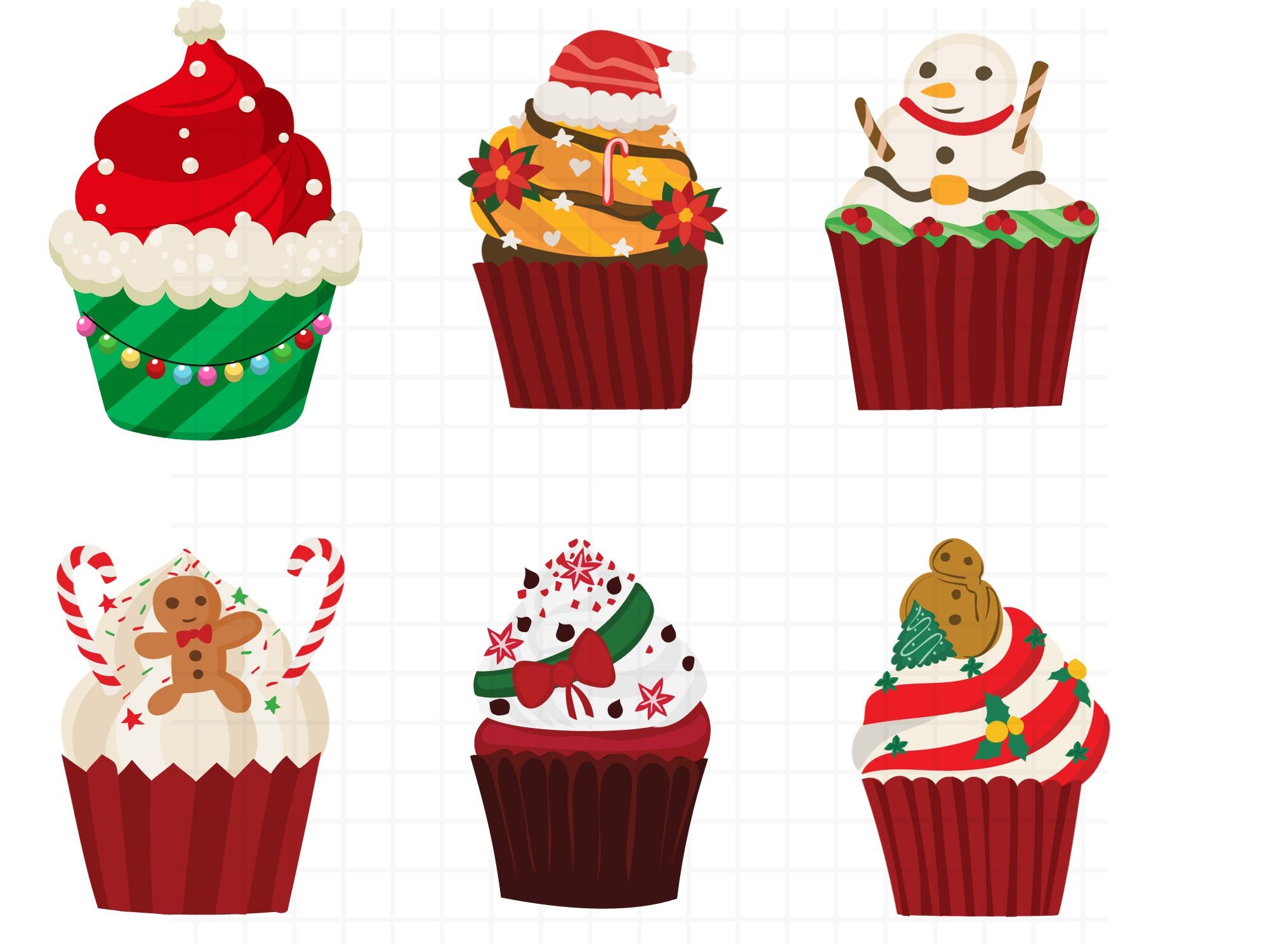 Christmas Cupcakes Clipart Festive Christmas Cupcakes Food Clip Art Set ...