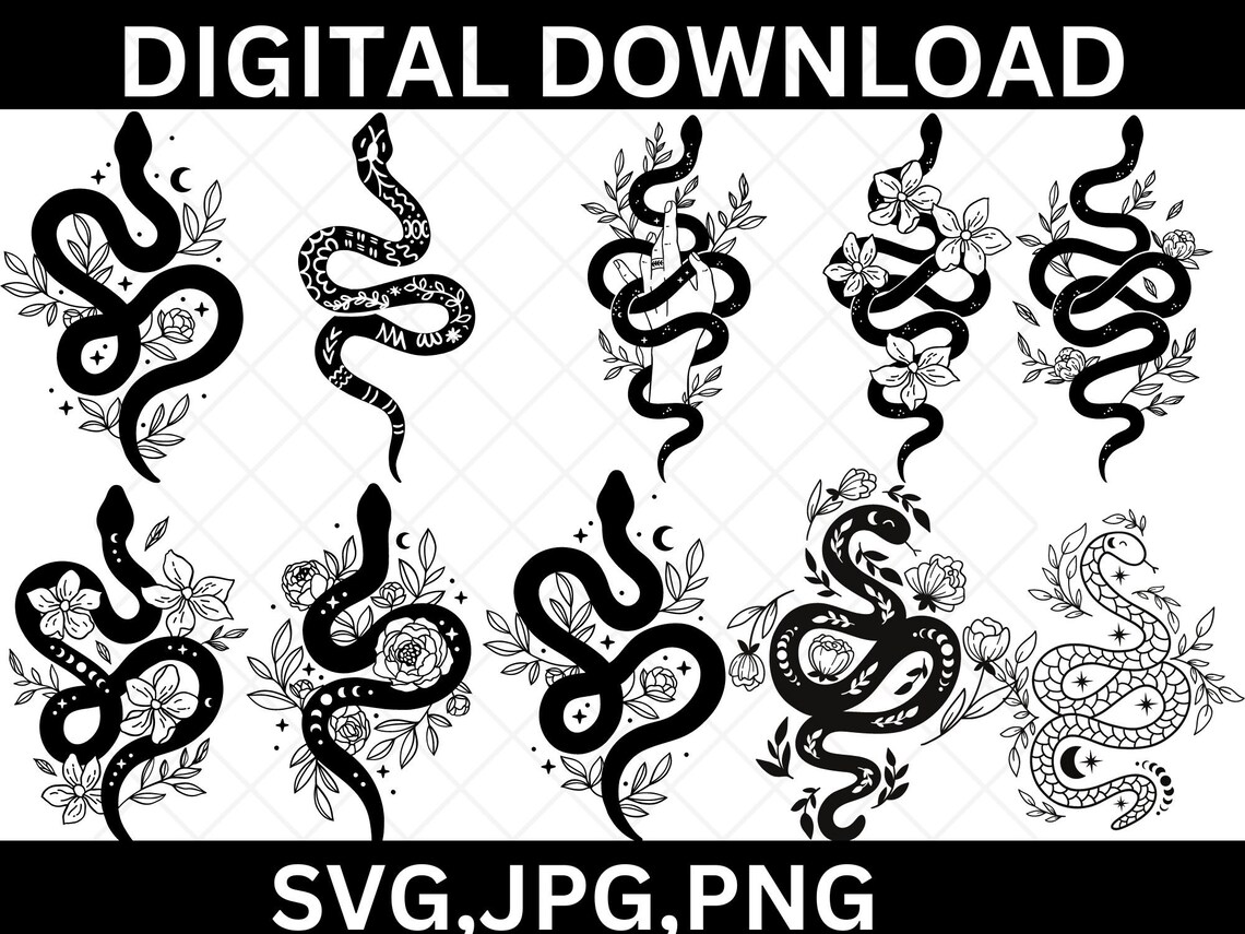 Floral Snake Svg Snake Svg Floral Snake Celestial Floral Snake Snake ...