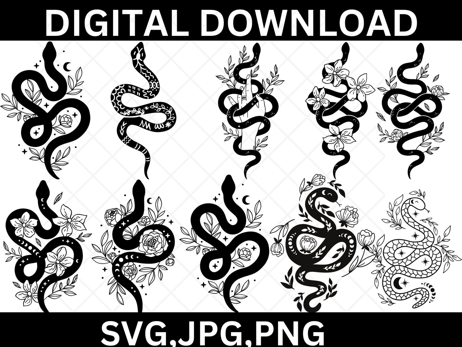 Floral Snake Svg Snake Svg Floral Snake Celestial Floral Snake Snake ...
