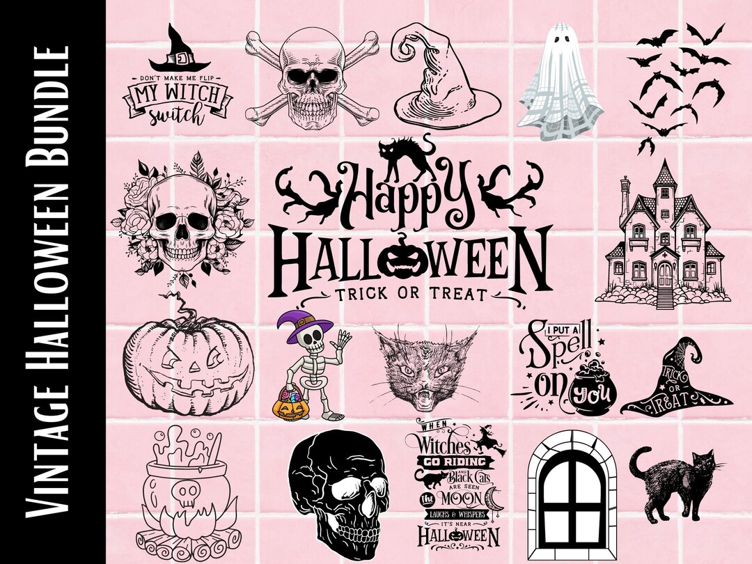 Vintage Halloween Clipart, Antique Halloween Clip Art Graphics, Skulls ...