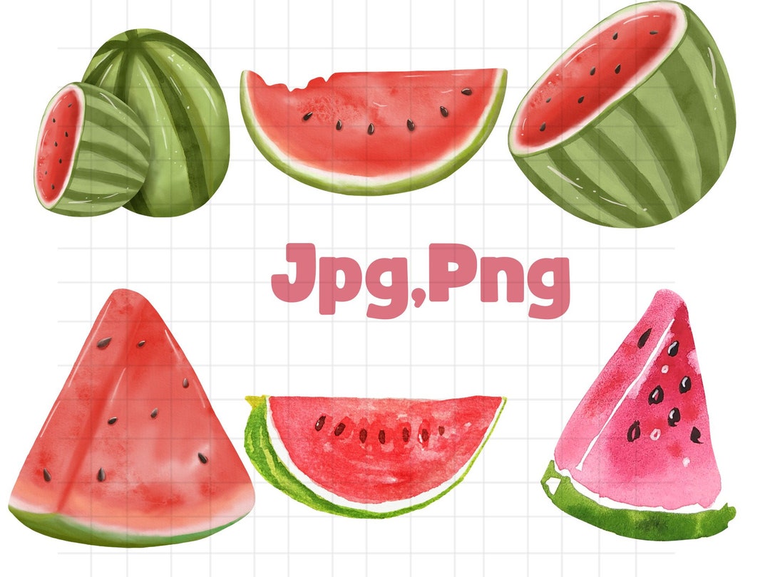 Watermelon Clipart\ Watercolor Juicy Watermlon Slices Picnic Clipart ...