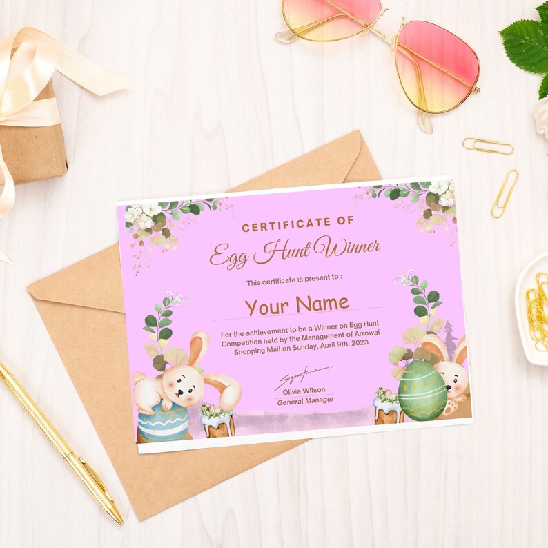 EDITABLE Certificate From Easter Bunny, Pink Printable Easter Bunny ...