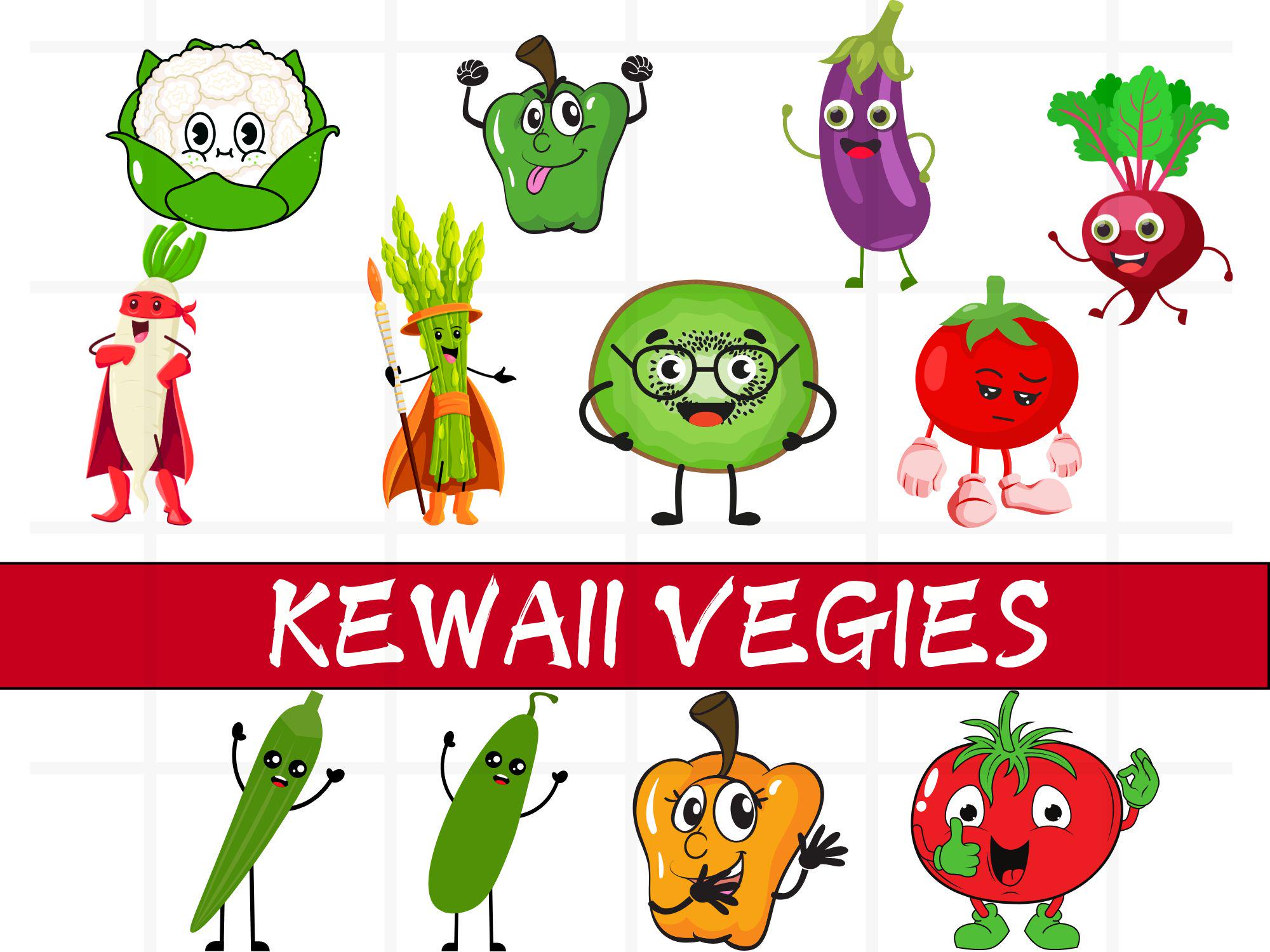 Kawaii Vegetables Clipart\ Cute Cartoon Vegetables Clip Art\ Cute ...