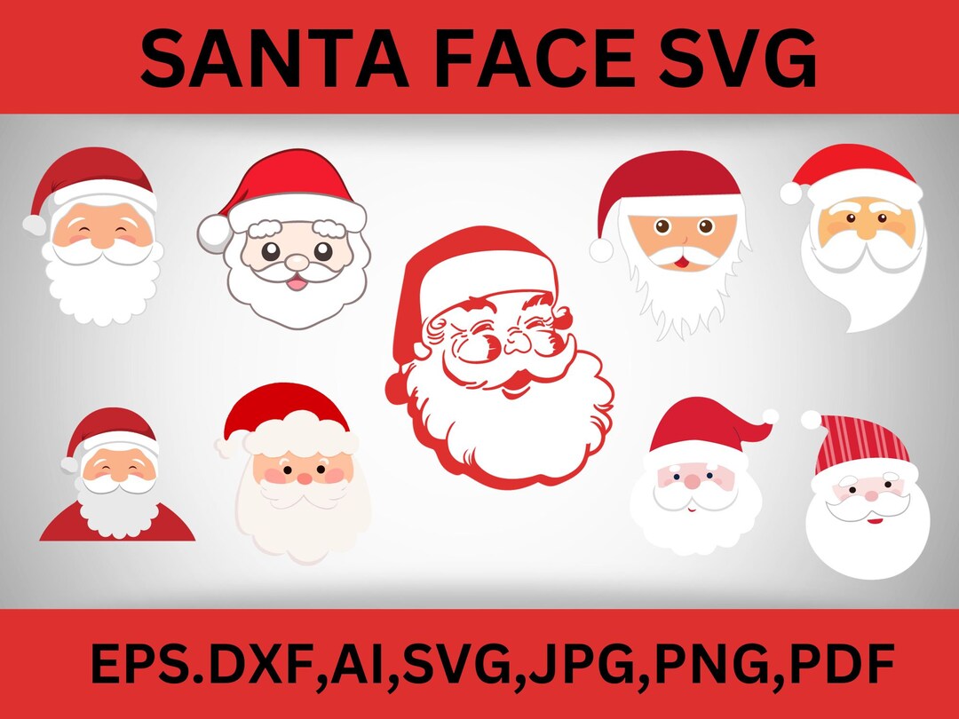 Santa Face Svg, Santa Head Svg, Santa Moustache and Beard, Santa Claus ...