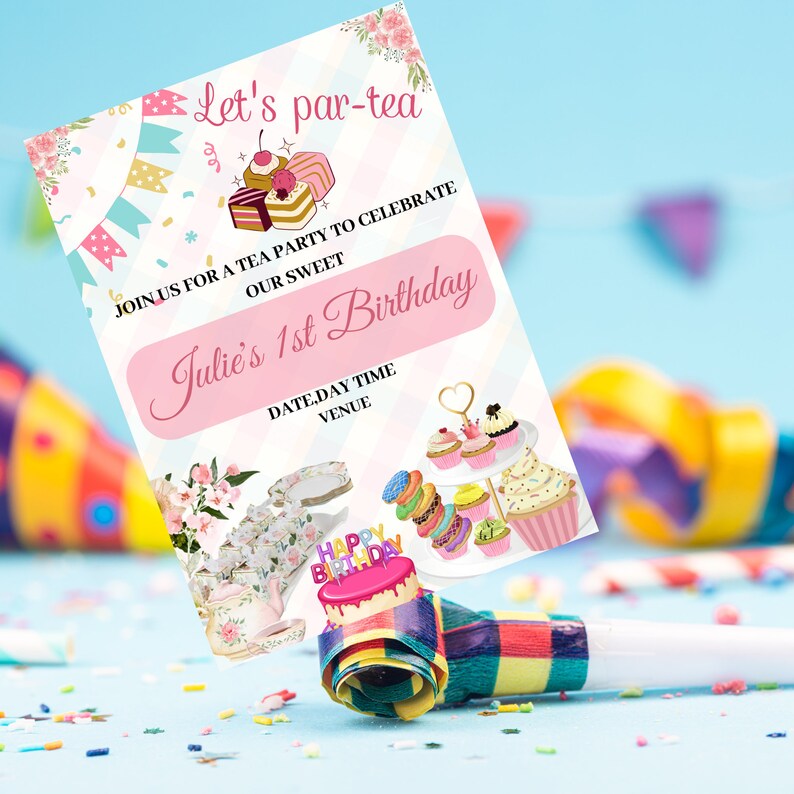 Editable Tea Party Birthday Invitation /girl Par-tea Invite/ Floral ...