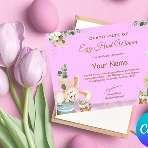 EDITABLE Certificate From Easter Bunny, Pink Printable Easter Bunny ...