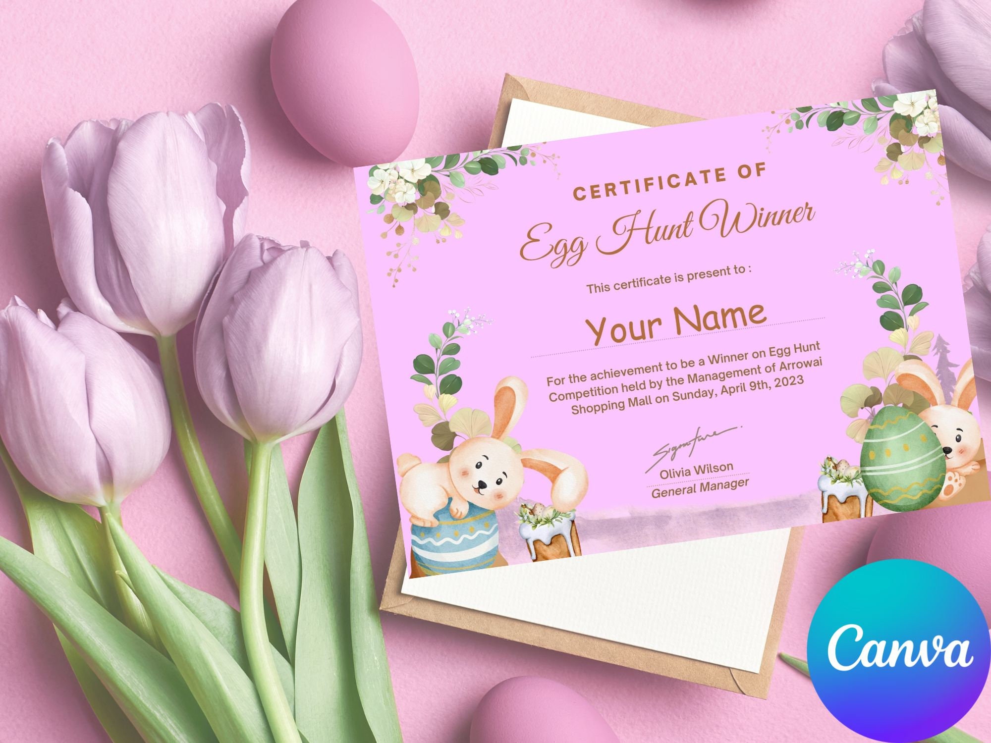 EDITABLE Certificate From Easter Bunny, Pink Printable Easter Bunny ...