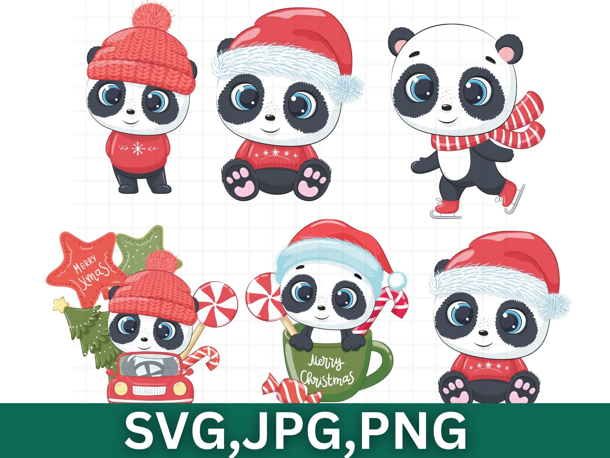 Christmas Panda Clipart Panda Bear Clipart Holiday Panda Clipart ...