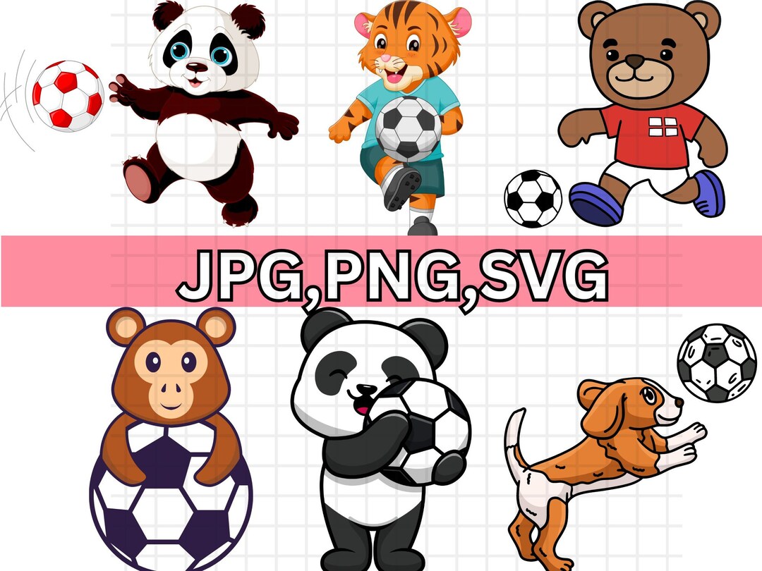 Soccer Animals Clipart\ Watercolor Cute Cartoon Sports Nursery ...