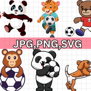 Soccer Animals Clipart\ Watercolor Cute Cartoon Sports Nursery ...
