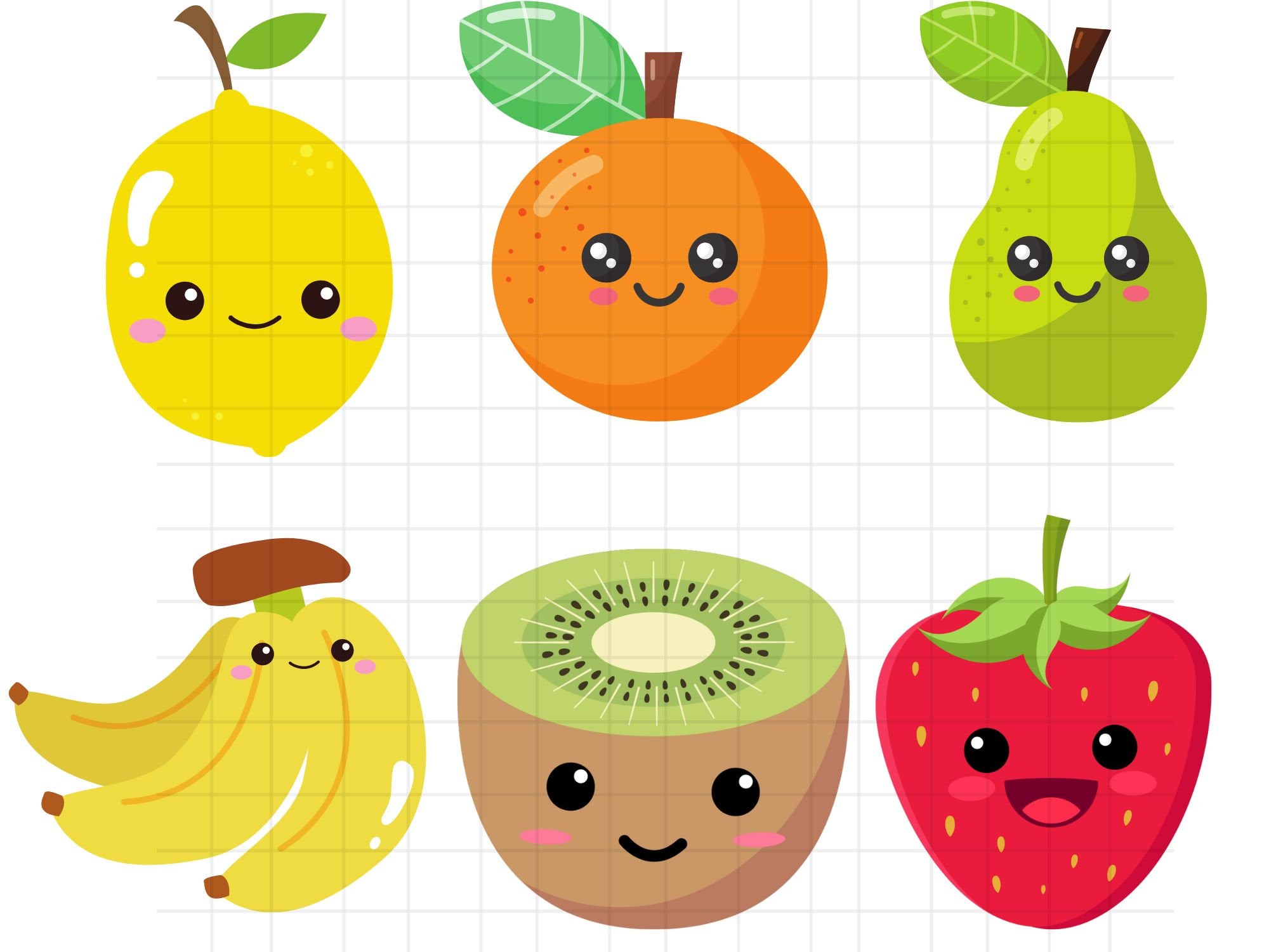 Kawaii FRUIT Clipart\ Pastel Colors Fruits\ Commercial Use\ Cute ...
