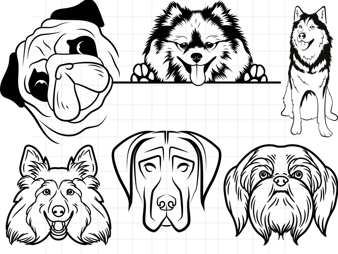 Dog SVG Clipart Bundle\ Dog Breeds in SVG\ Digital Lineart Peeking Dog ...