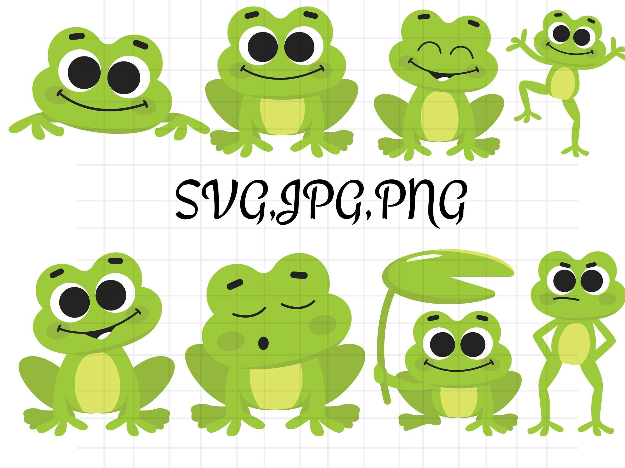 Green Frog Svg Bundle\ Frog Png\ Frog Clipart\ Frog Vector\ Cute Frog ...