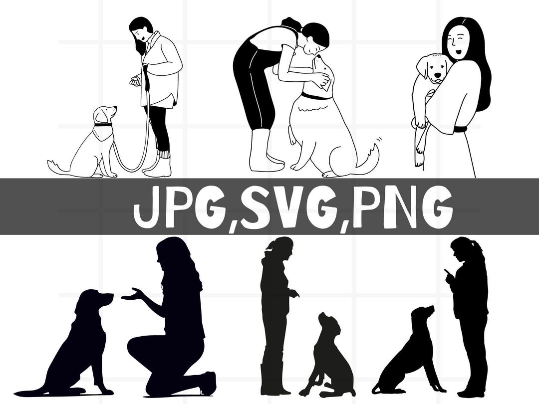 People and Dog Svg\ People and Dog Silhouette\ People and Dog Cut File ...