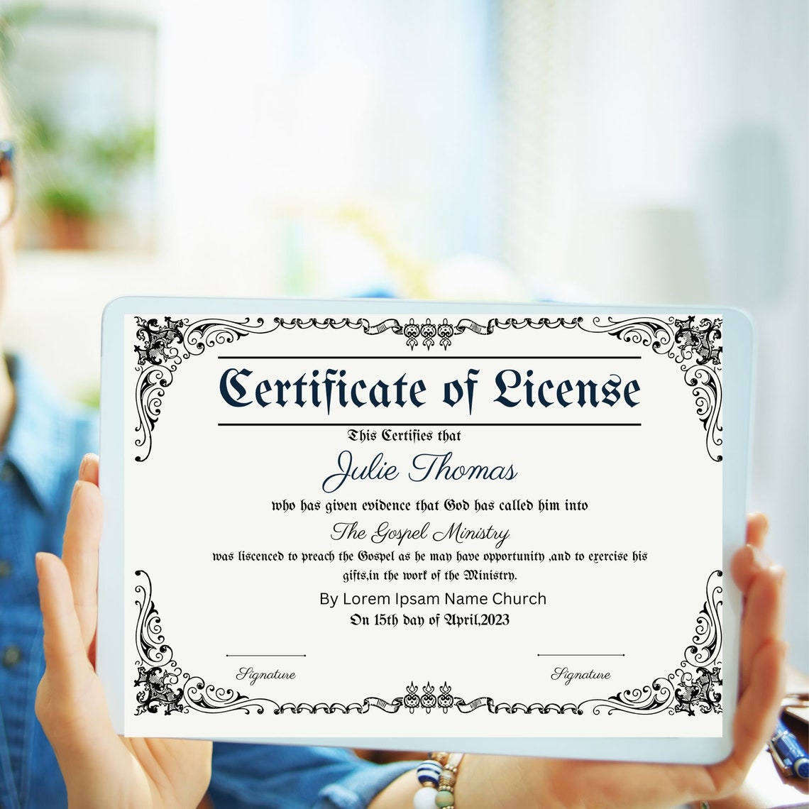 Editable License to Preach Template, Printable Certificate of License ...