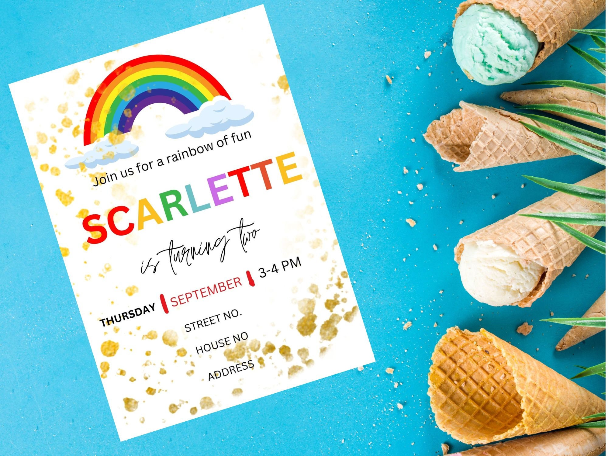 Editable Rainbow Birthday Invitation, Rainbow Invitation, Rainbow ...