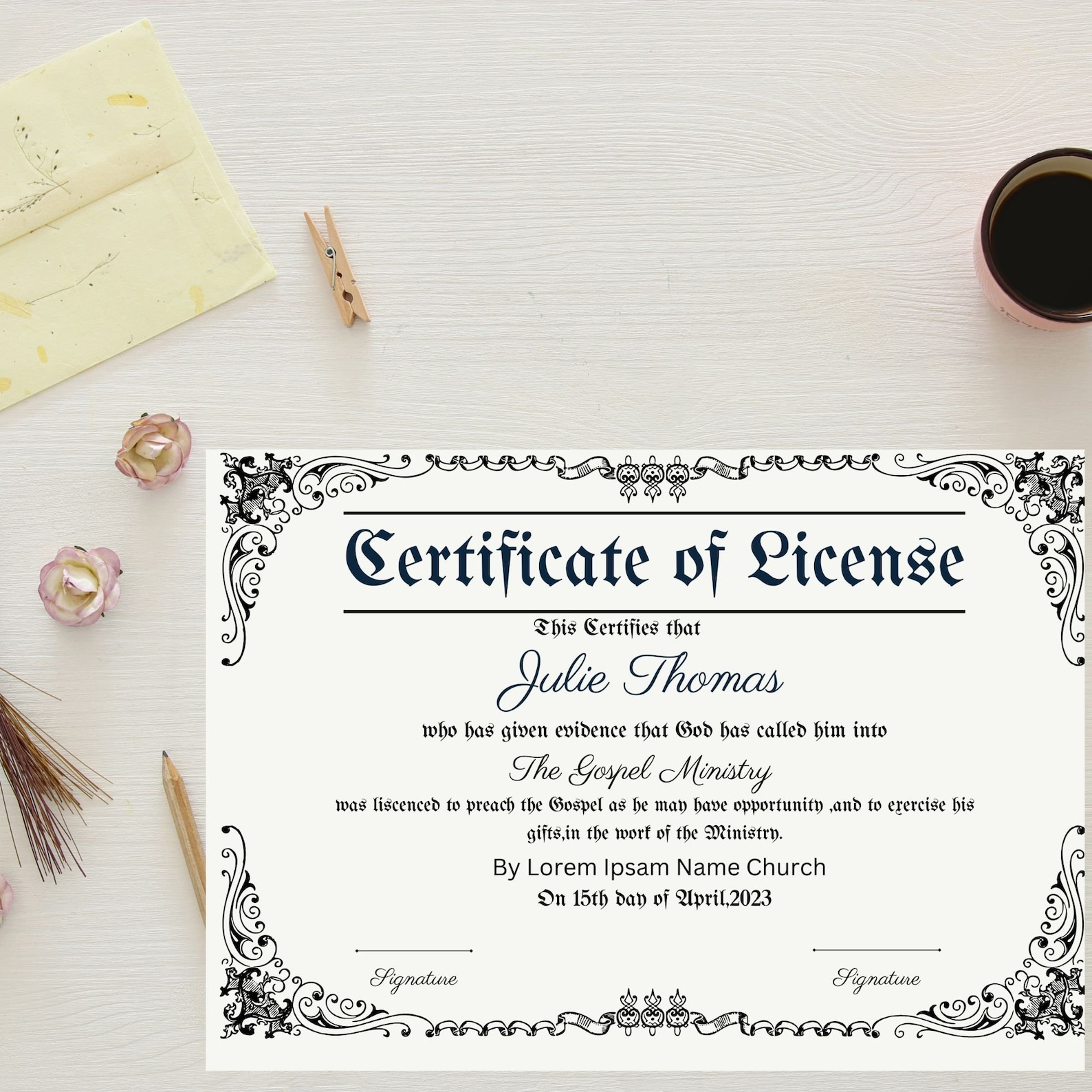 Editable License to Preach Template, Printable Certificate of License ...