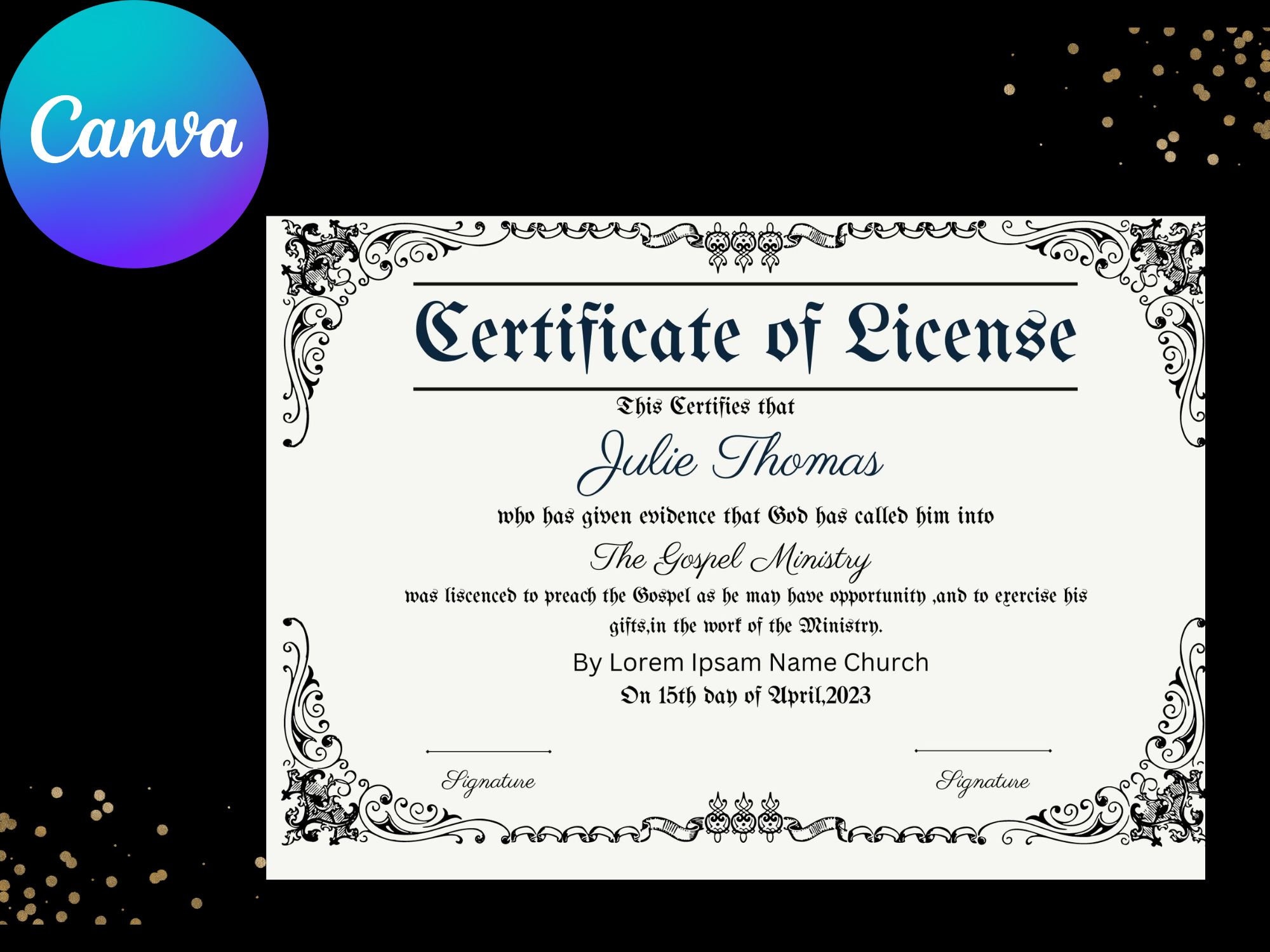Editable License to Preach Template, Printable Certificate of License ...