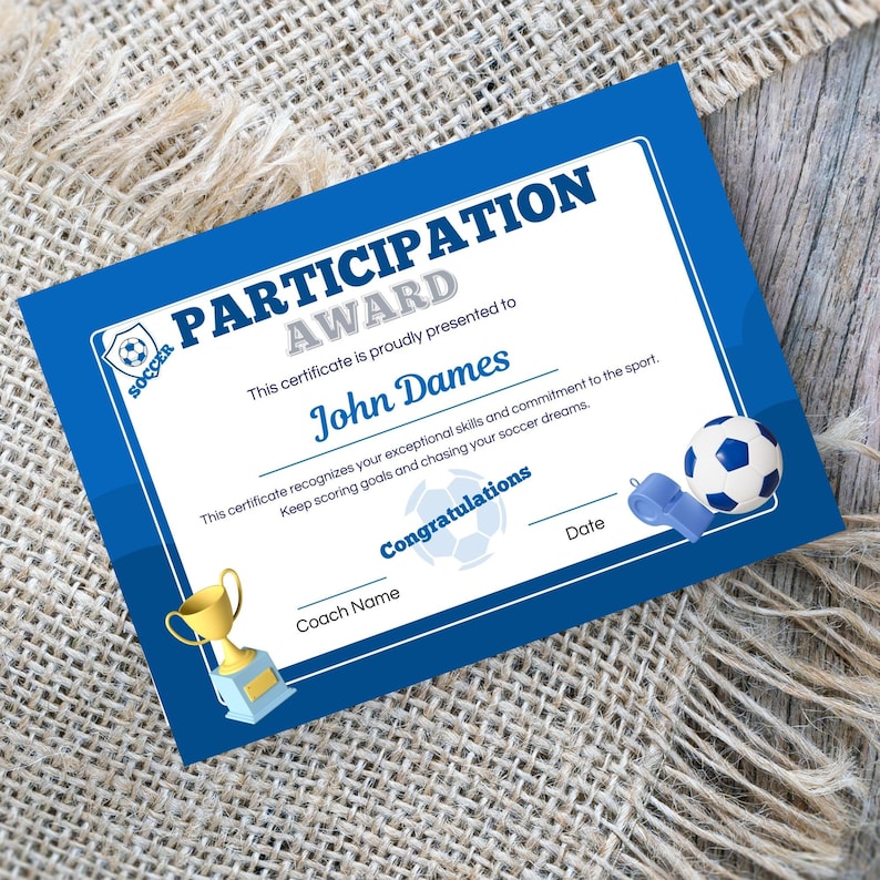 Soccer Certificate of Participation, INSTANT DOWNLOAD, Editable Soccer ...