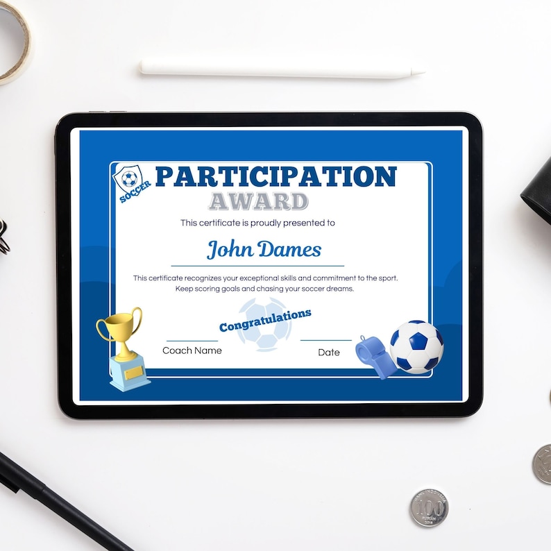 Soccer Certificate of Participation, INSTANT DOWNLOAD, Editable Soccer ...