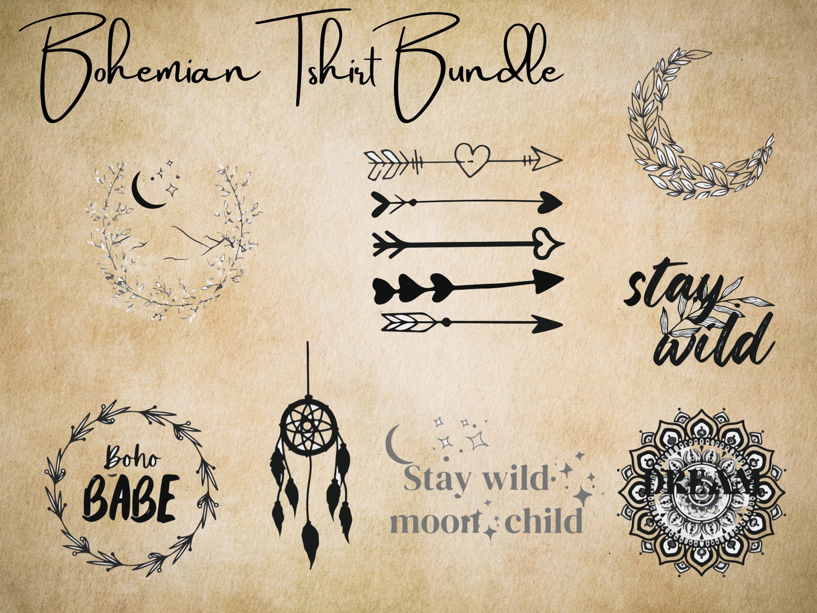 Boho Svg Bundle, Boho Svg, Flower Svg, Moon Phases Svg, Floral Moon Svg ...