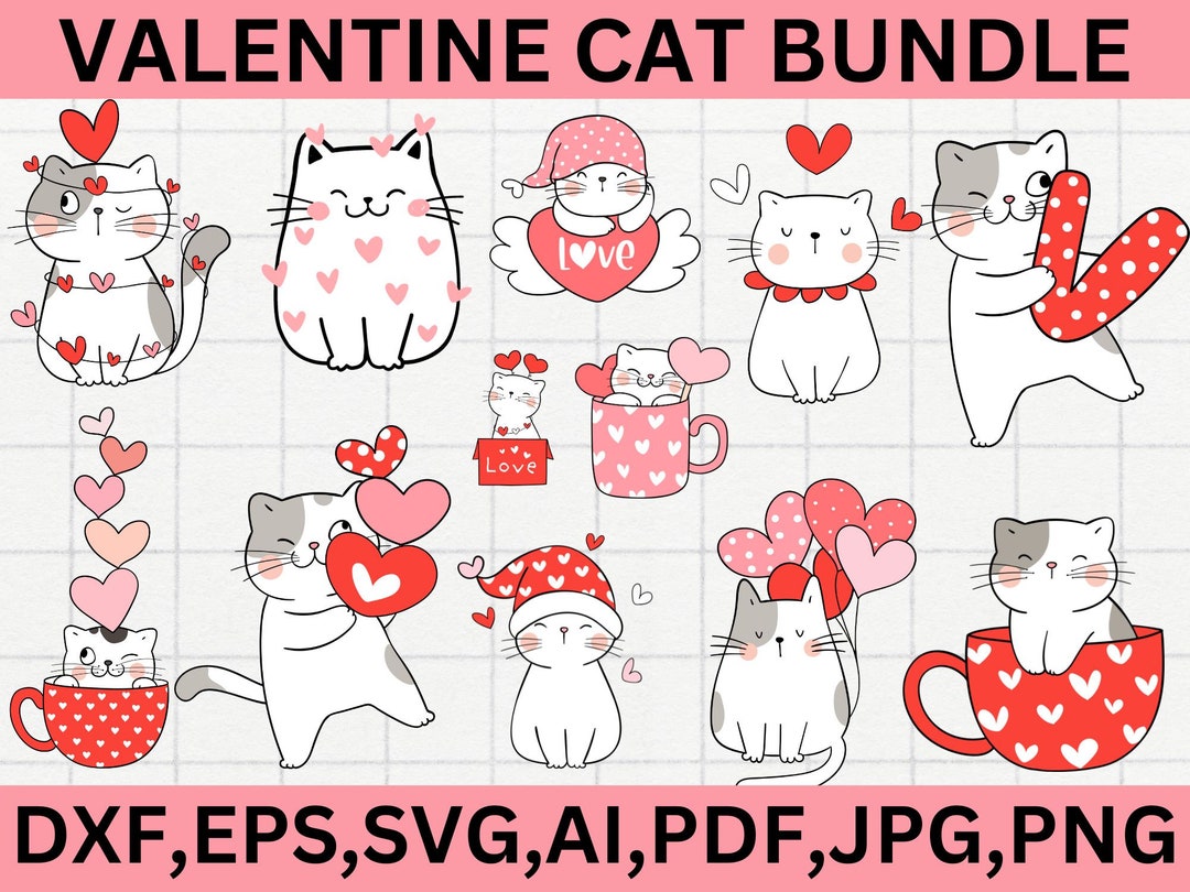 Valentine's Day Cat Svg , Valentine's Day Cat Clipart, Cat Lovers, Cute ...