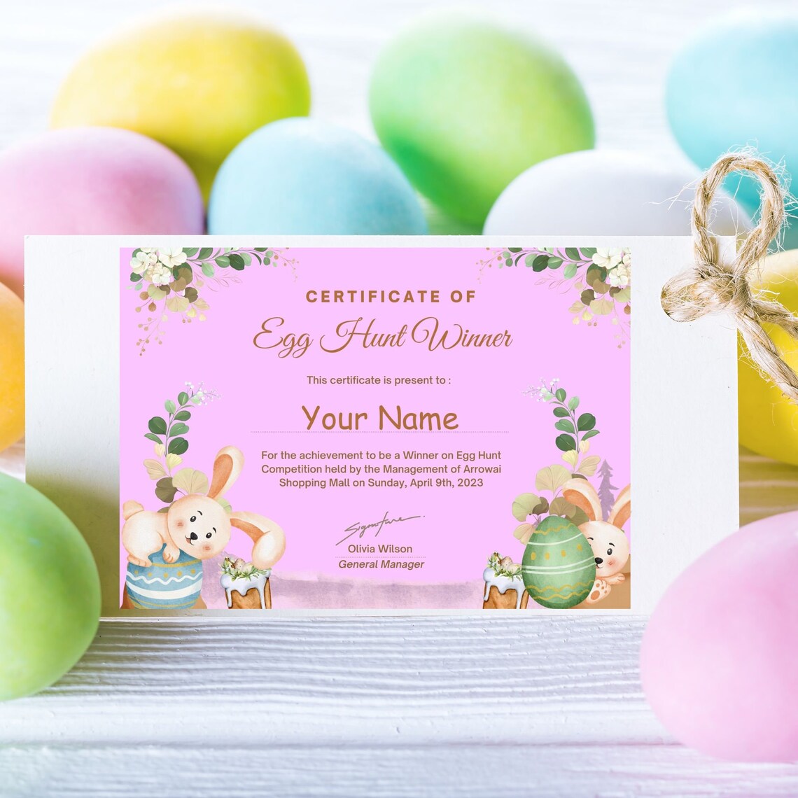 EDITABLE Certificate From Easter Bunny, Pink Printable Easter Bunny ...