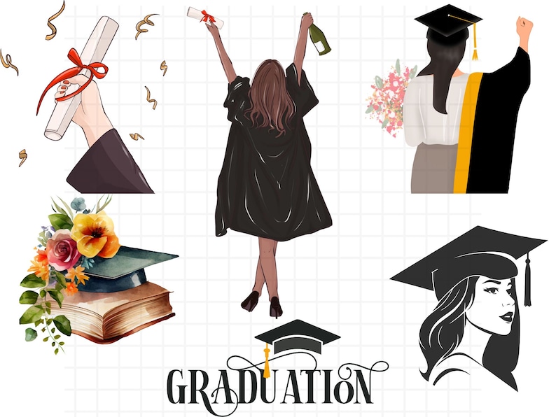 Graduation Girl Clipart Bundle\ Female Graduate Illustrations\ Class of ...