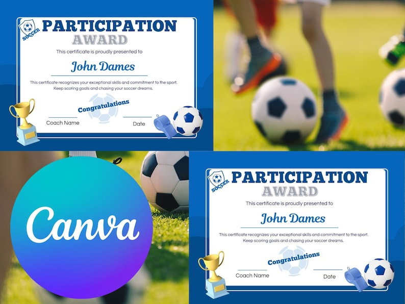 Soccer Certificate of Participation, INSTANT DOWNLOAD, Editable Soccer ...