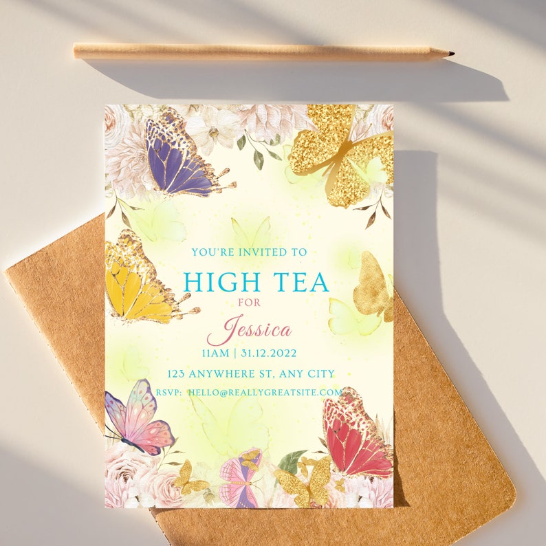 Butterfly Royal Tea Party Invitation, Girls Birthday Invite Editable ...