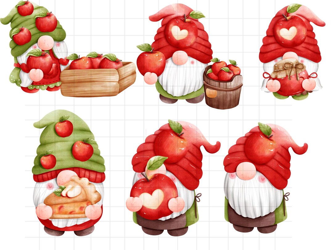 Gnome Apple Watercolor Clipart, Apple Gnome, Spring Gnome Clipart ...