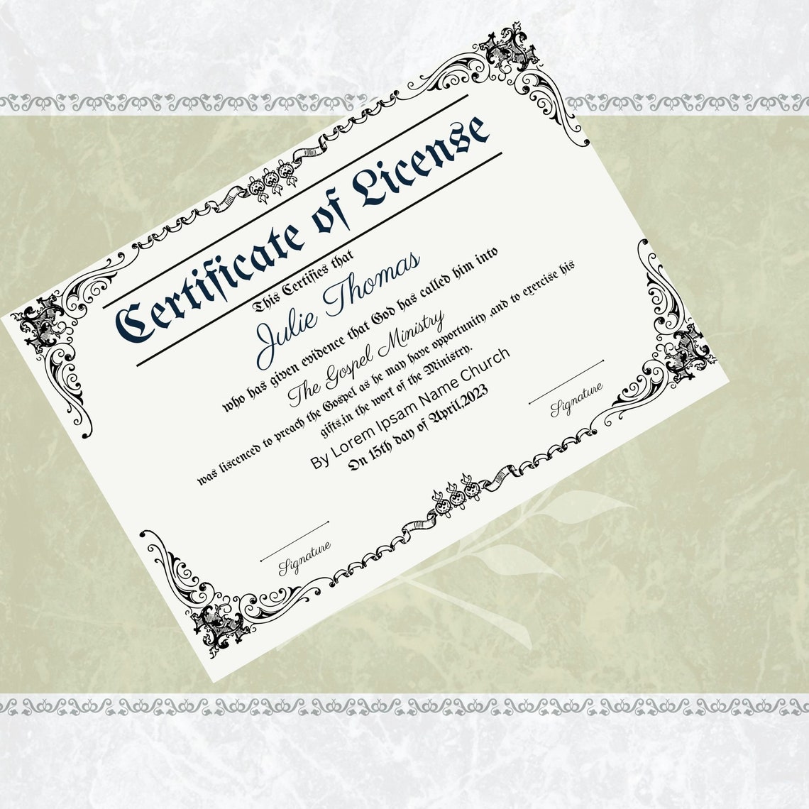 Editable License to Preach Template, Printable Certificate of License ...
