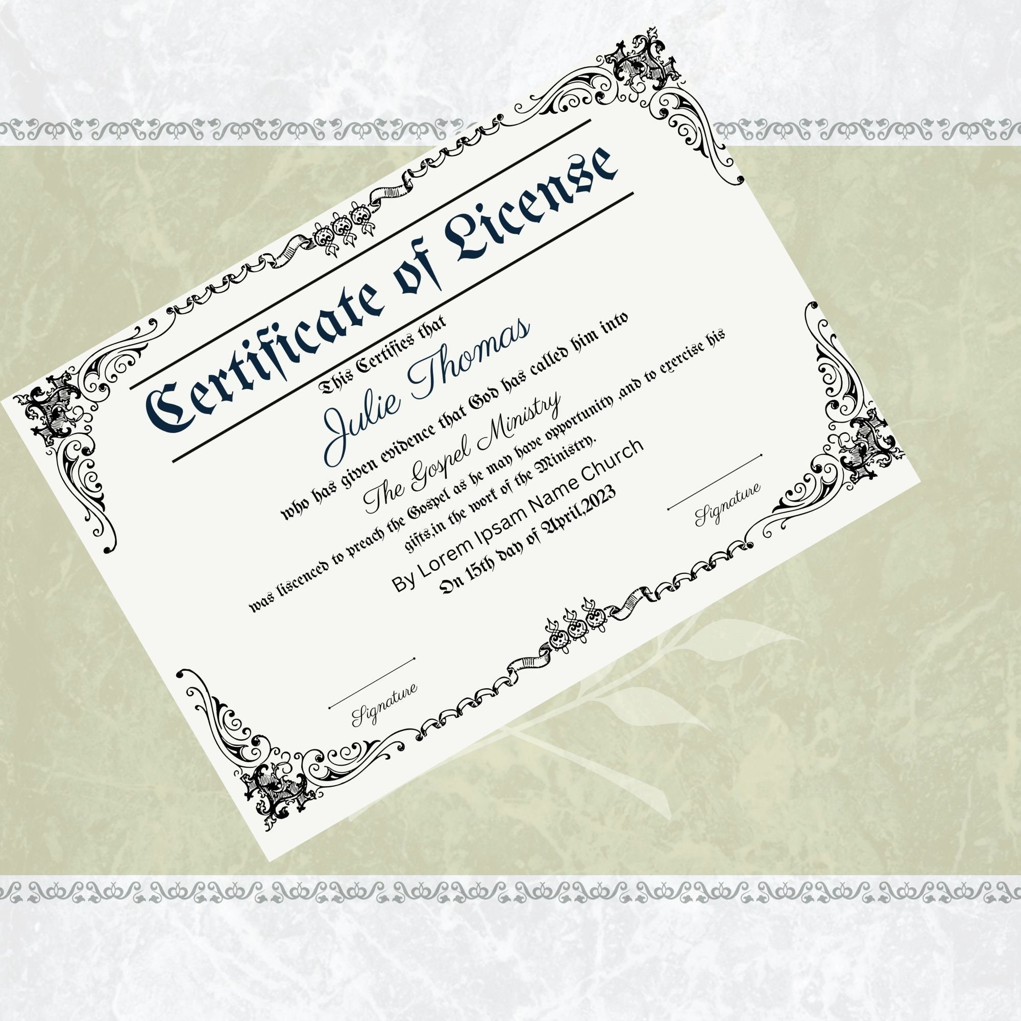 Editable License to Preach Template, Printable Certificate of License ...