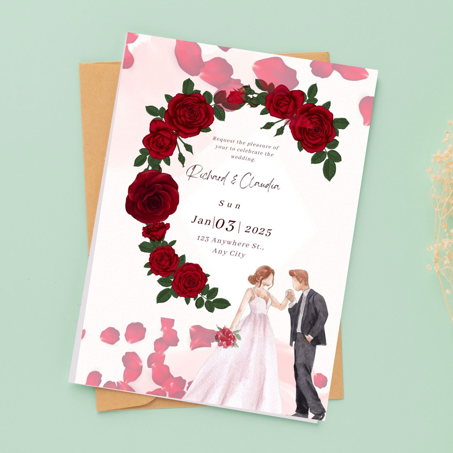 Red Rose Wedding Invite Floral Wedding Invite Red Rose - Etsy