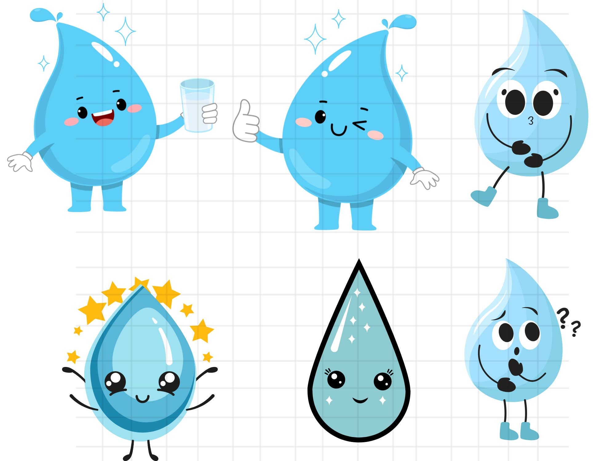 Blue Water Drop Cartoon Digital Clip Art Vector Graphic Illustrations ...