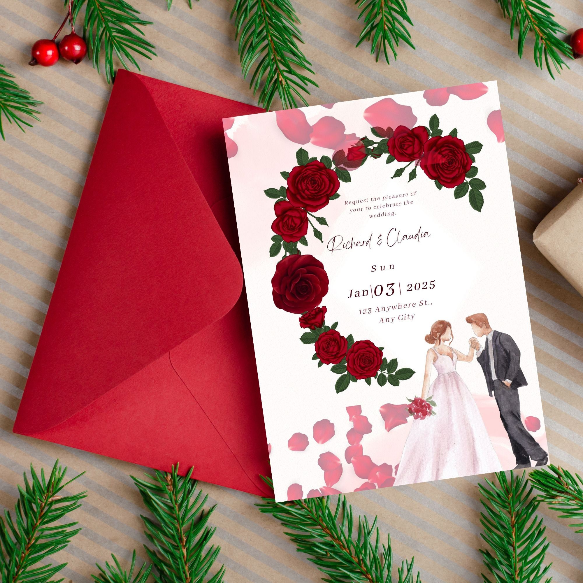 Red Rose Wedding Invite Floral Wedding Invite Red Rose - Etsy