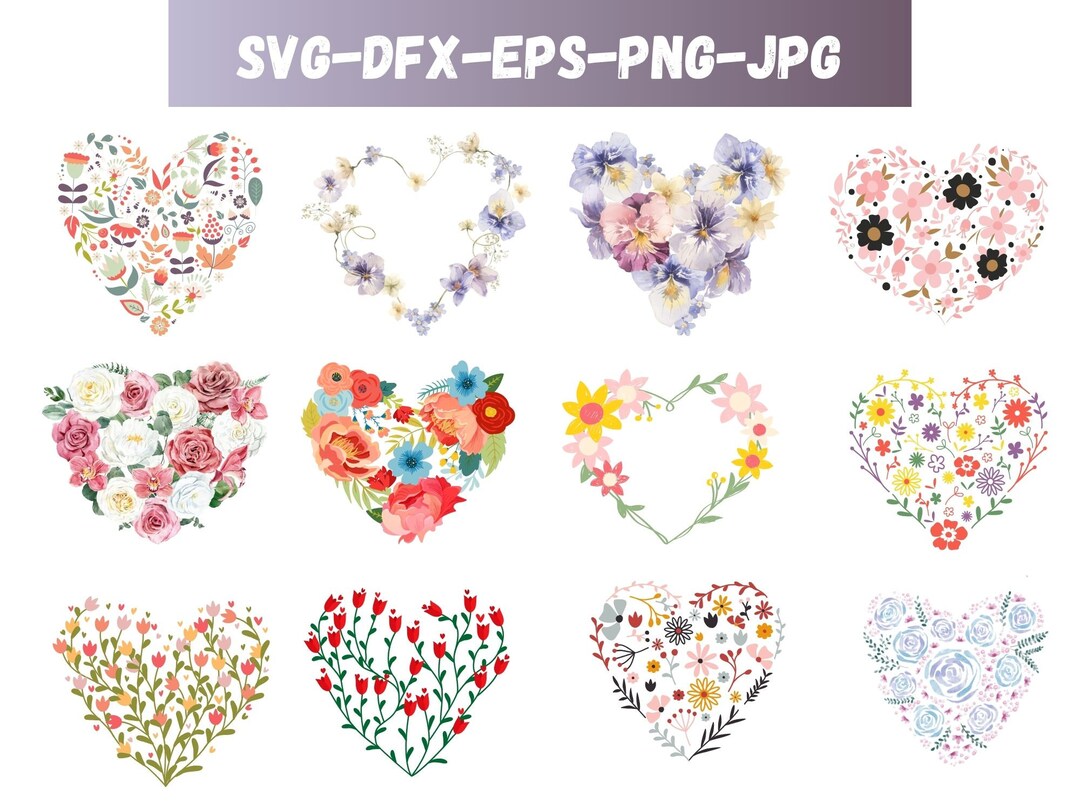 Flower Heart Svg.floral Heart.heart Flower Svg Dasign. Love Svg. Heart ...