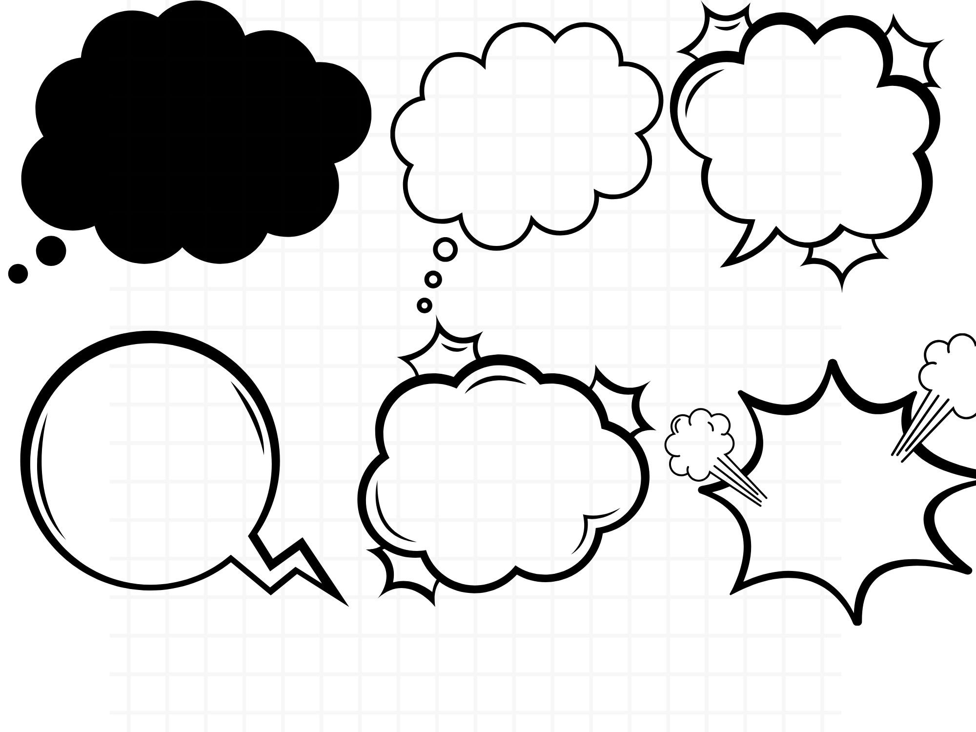 Speech Bubble Silhouettes PNG\ SVG Clip Art Files\ Comic Style Balloons ...