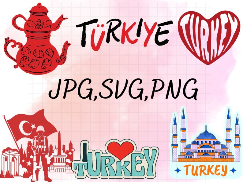 Turkey Svg Png Bundle\ Turkiye Clipart\ Turkish Flag Elements\ Istanbul Skyline\ Food Kebab Png ...