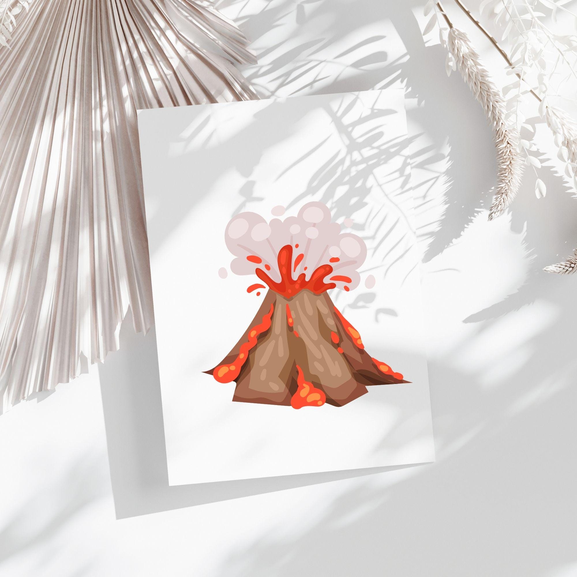 Volcano Vector Clipart / Outline & Stamp Drawing Graphic / Smoking ...