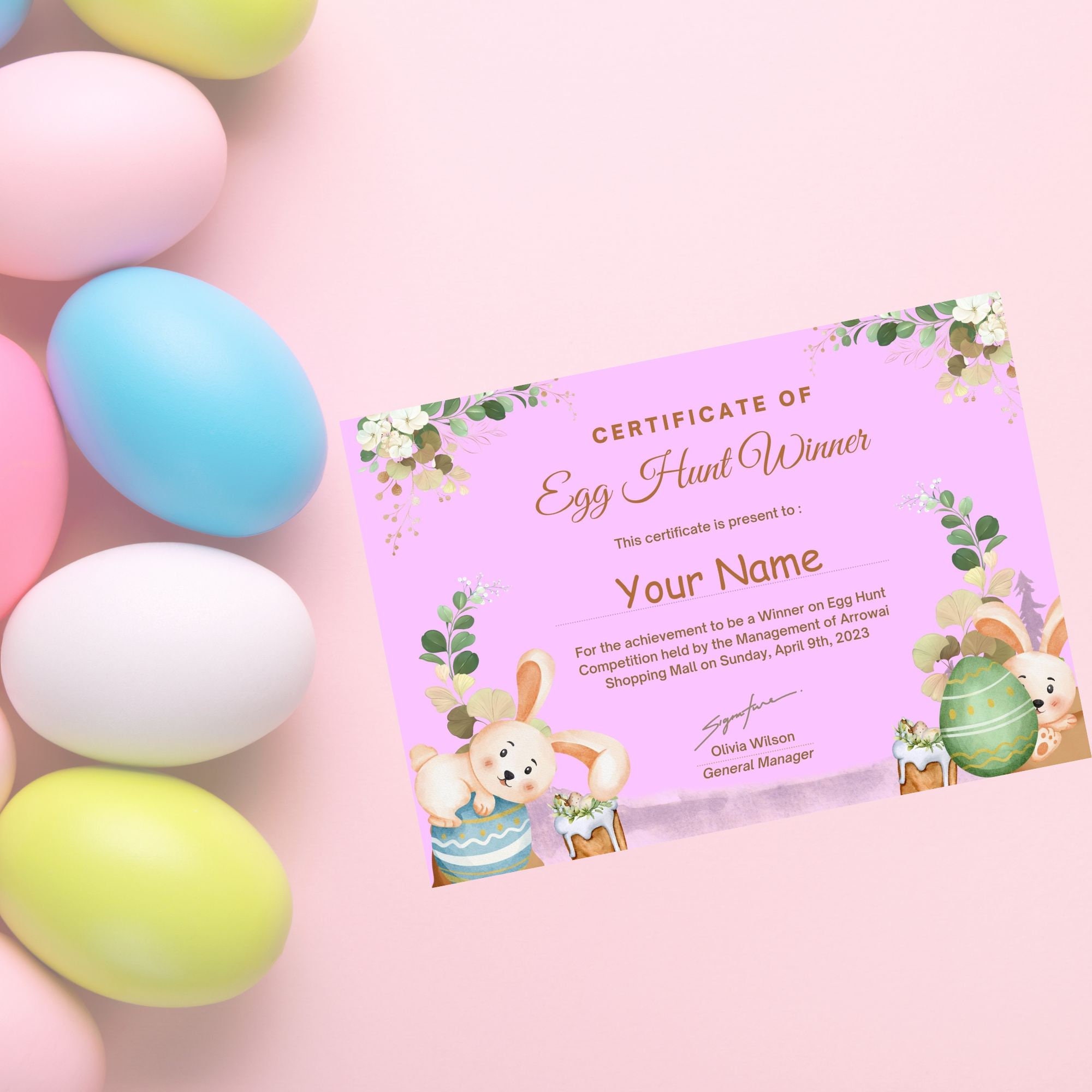 EDITABLE Certificate From Easter Bunny, Pink Printable Easter Bunny ...