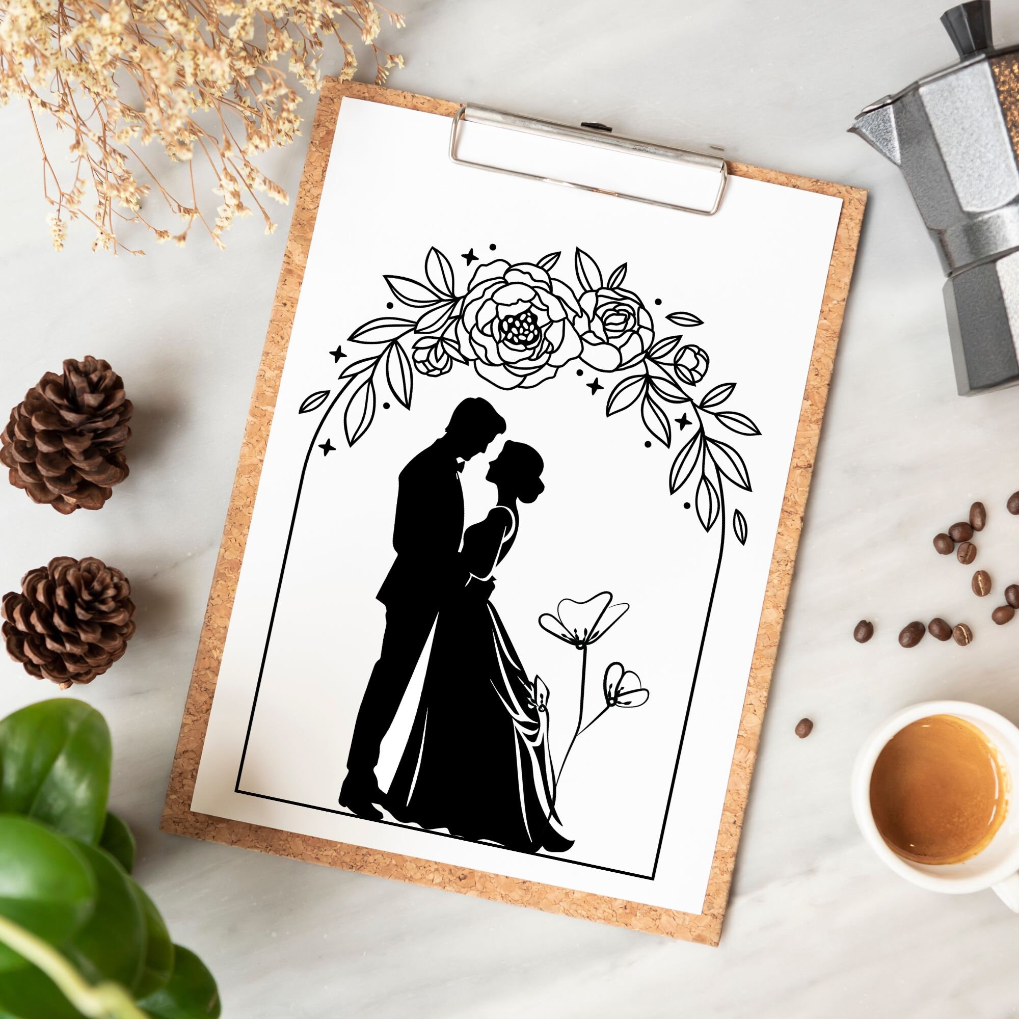 Wedding Couple Svg, Bride and Groom Svg, Wedding Couple in Floral Arch ...
