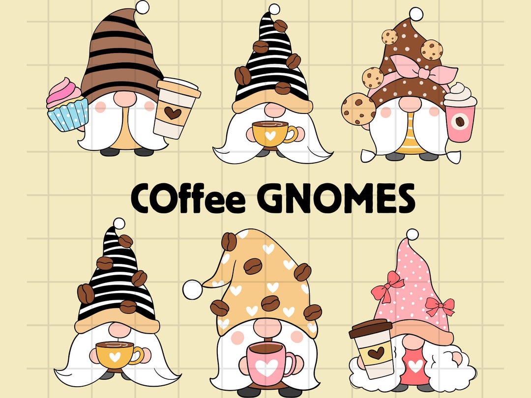 Coffee Lover Gnome PNG\ Clipart Bundle of 6 Cute Gnome PNG\ Gnomes ...