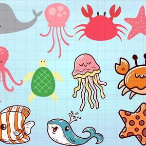 Watercolour Cute Baby Sea Creatures Clipart Bundle\ Under the Sea ...