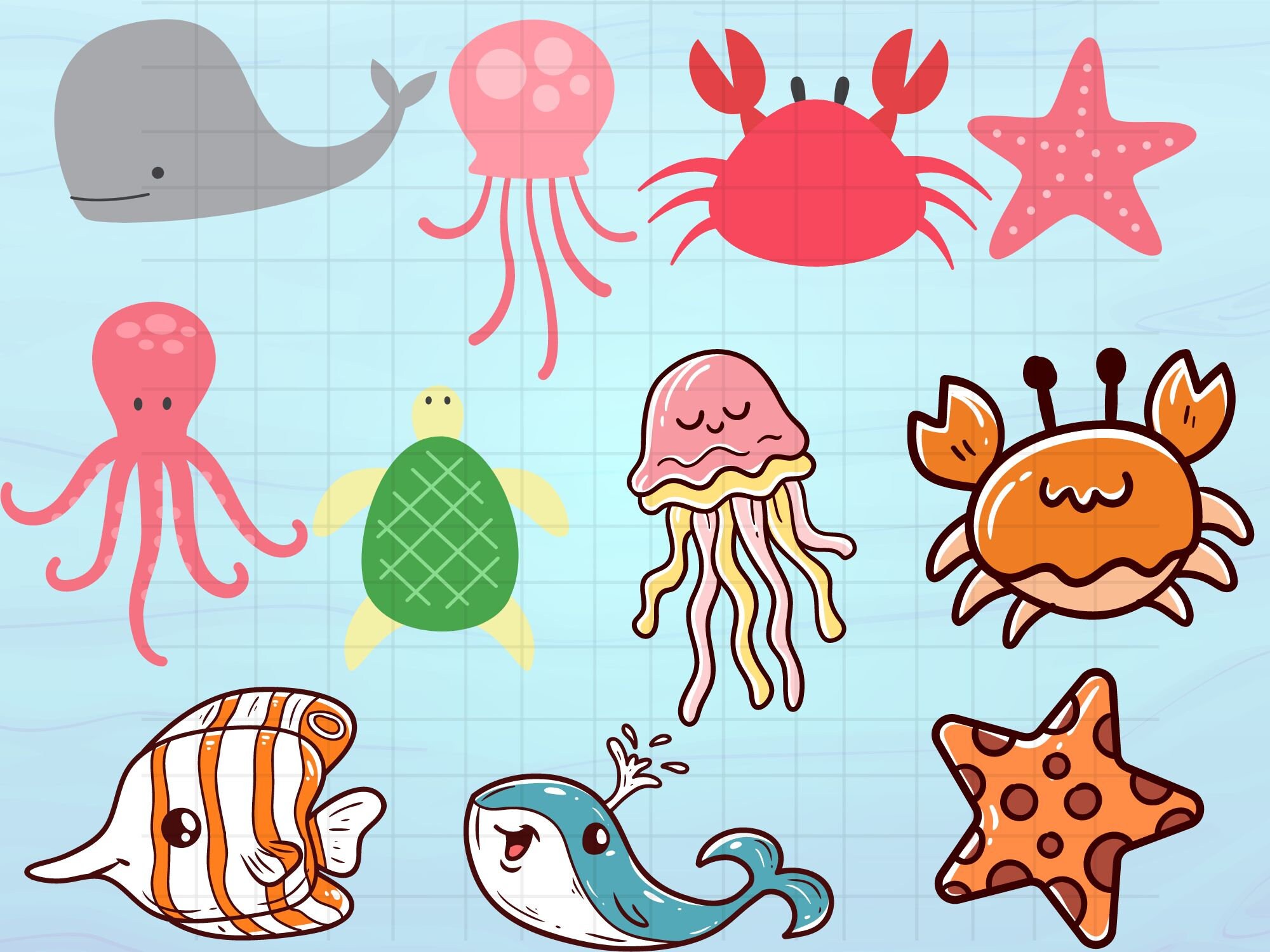 Watercolour Cute Baby Sea Creatures Clipart Bundle Under the Sea ...