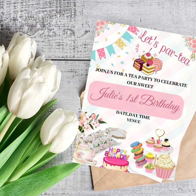 Editable Tea Party Birthday Invitation /girl Par-tea Invite/ Floral ...