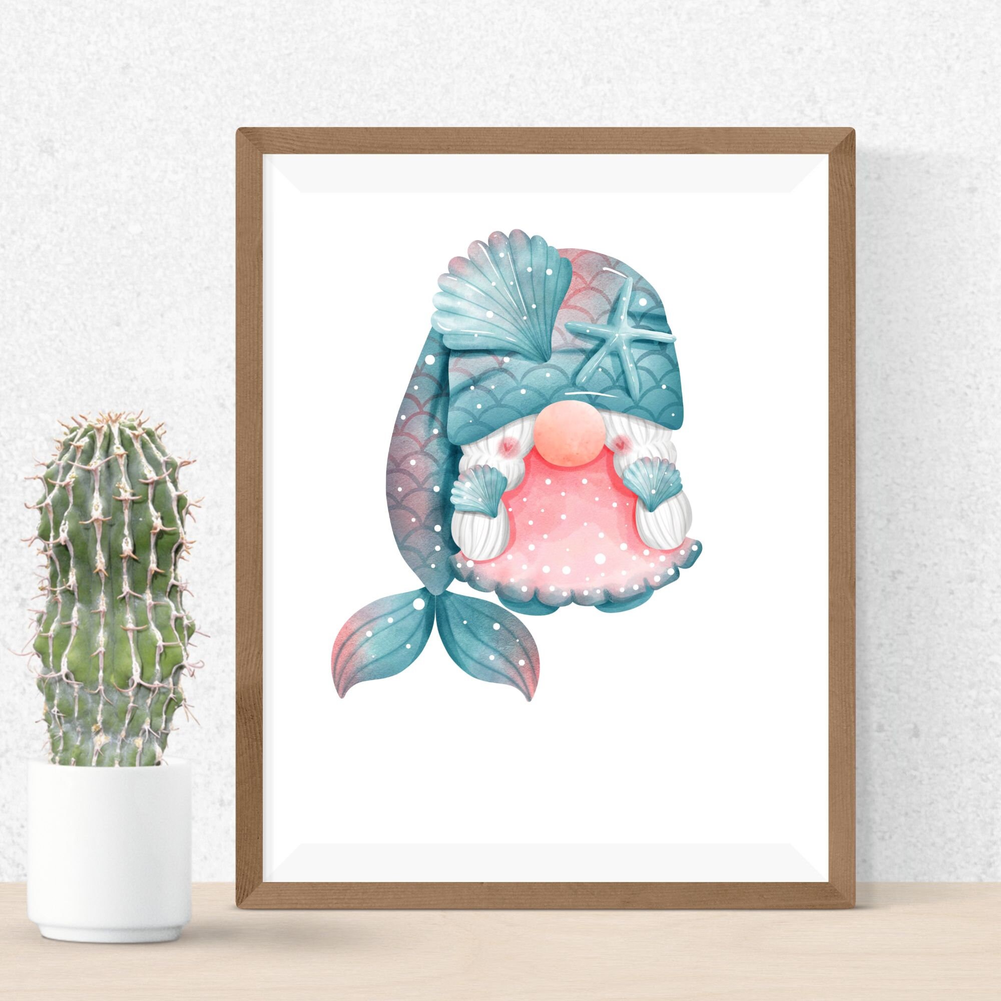 Watercolor Sea Gnome\ Funny Gnome\ Mermaid Gnome\ Elf Clipart\ Spring ...
