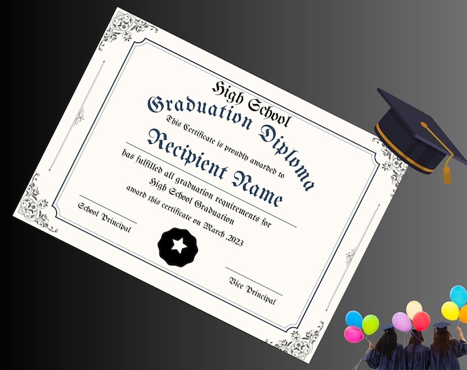 Personalized Diploma Template, Editable High School Diploma, Graduation ...